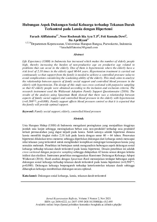 (PDF) Hubungan Aspek Dukungan Sosial Keluarga terhadap Tekanan Darah Terkontrol pada Lansia ...