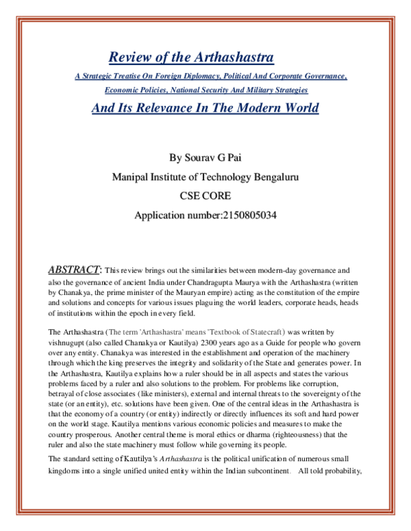 (PDF) Review of the Arthashastra