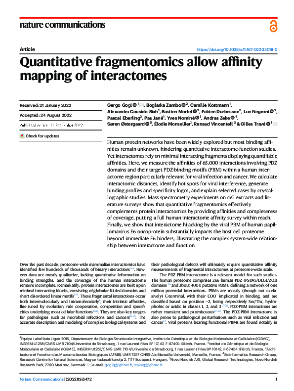 (PDF) Quantitative fragmentomics allow affinity mapping of interactomes