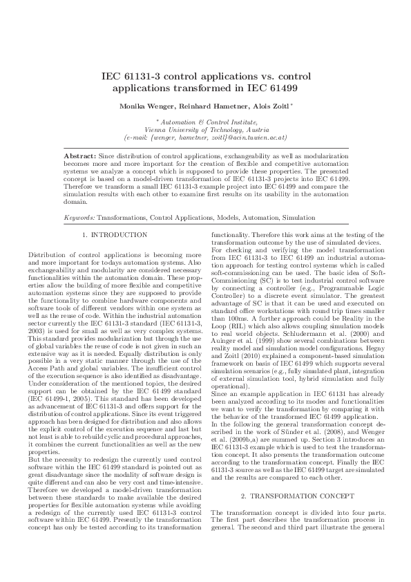 Pdf Iec 61131 3 Control Applications Vs Control Applications Transformed In Iec 61499