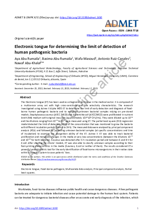 (PDF) Electronic tongue for determining the limit of detection of human pathogenic bacteria