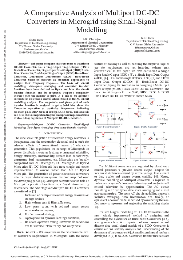 Pdf A Comparative Analysis Of Multiport Dc Dc Converters In Microgrid Using Small Signal Modelling