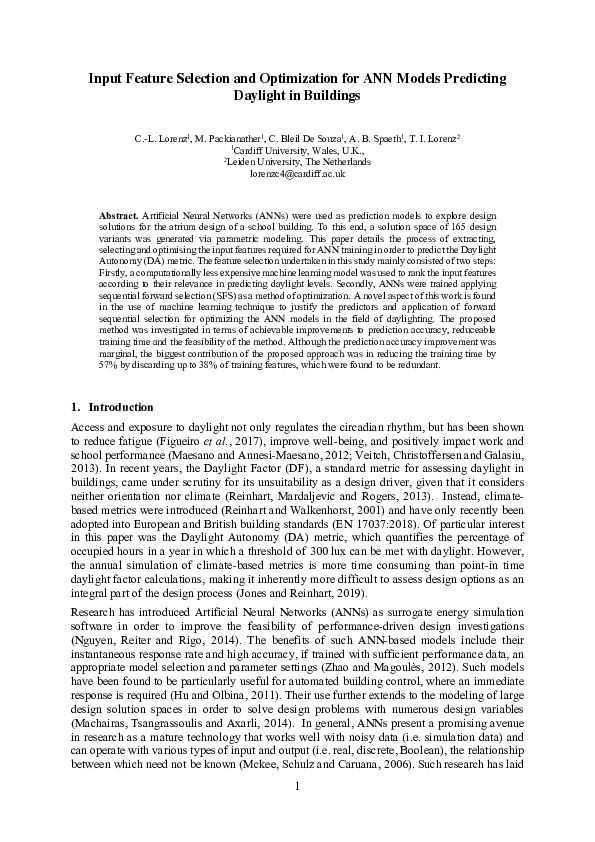 Pdf Input Feature Selection And Optimization For Ann Models Predicting Daylight In Buildings