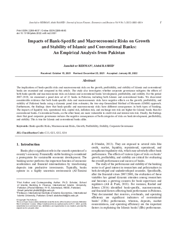 (PDF) Impacts of Bank-Specific and Macroeconomic Risks on Growth and Stability of Islamic and ...