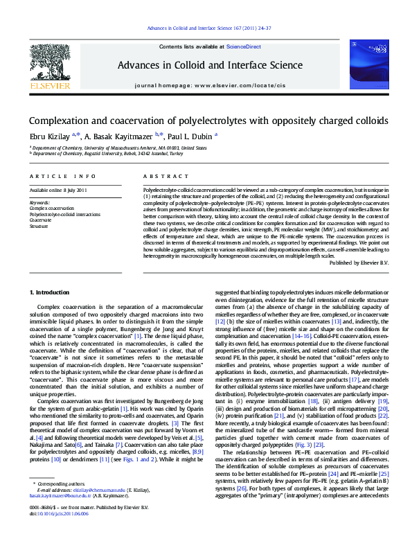 (PDF) Complexation and coacervation of polyelectrolytes with oppositely ...