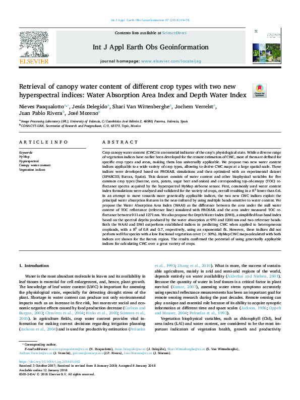 (PDF) Retrieval of canopy water content of different crop types with ...