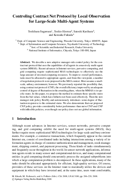 Pdf Controling Contract Net Protocol By Local Observation For Large Scale Multi Agent Systems