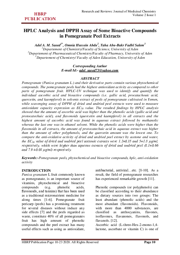 (PDF) HPLC Analysis and DPPH Assay of Some Bioactive Compounds in ...