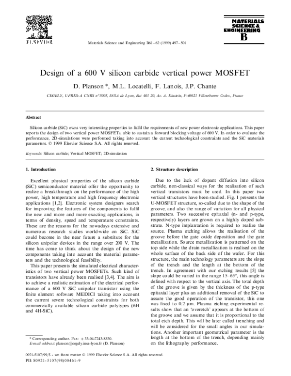(PDF) Design of a 600 V silicon carbide vertical power MOSFET