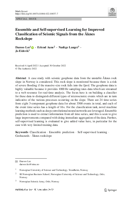 (PDF) Ensemble and Self-supervised Learning for Improved Classification of Seismic Signals from ...