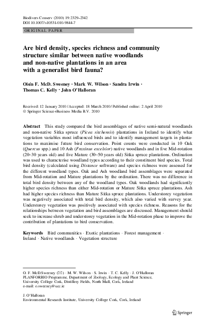(PDF) Are bird density, species richness and community structure ...