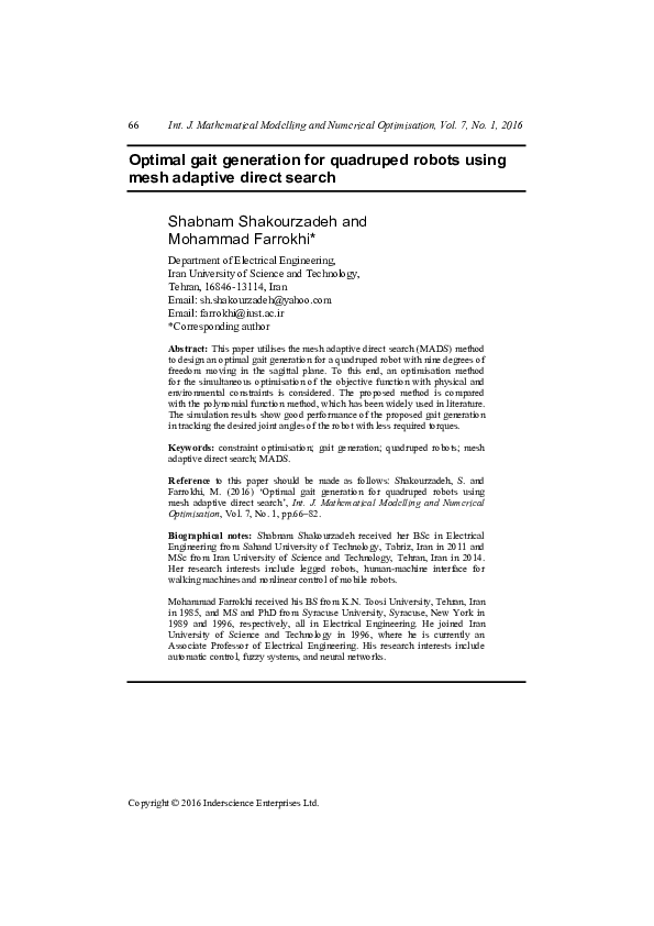 Pdf Optimal Gait Generation For Quadruped Robots Using Mesh Adaptive Direct Search Mohammad