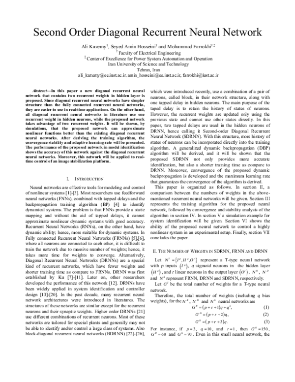 Second Order Diagonal Recurrent Neural Network