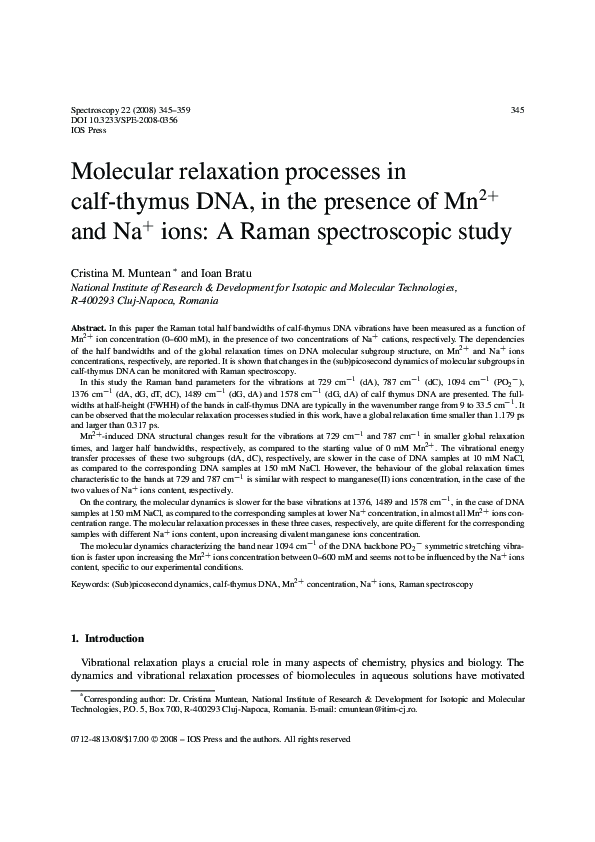 (PDF) Molecular relaxation processes in calf-thymus DNA, in the ...