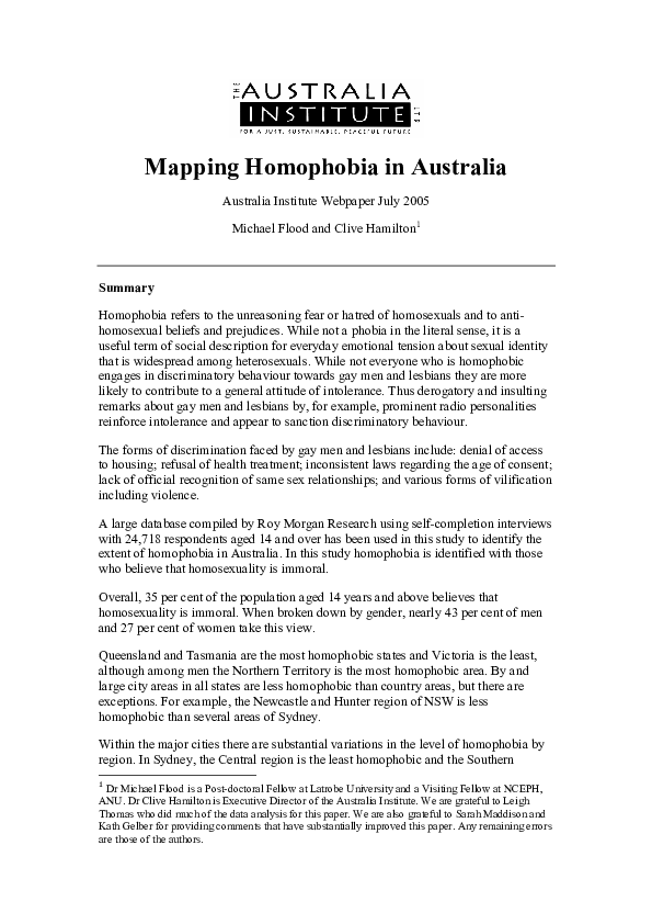 (PDF) Mapping Homophobia In Australia