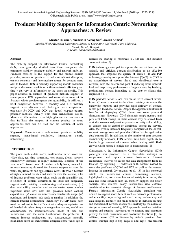 (PDF) Producer Mobility Support for Information Centric Networking Approaches : A Review