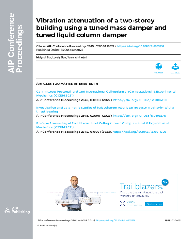 (PDF) Vibration attenuation of a two-storey building using a tuned mass damper and tuned liquid ...