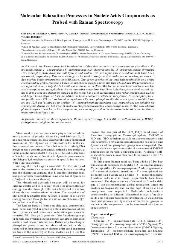 (PDF) Molecular Relaxation Processes in Nucleic Acids Components as Probed with Raman Spectroscopy