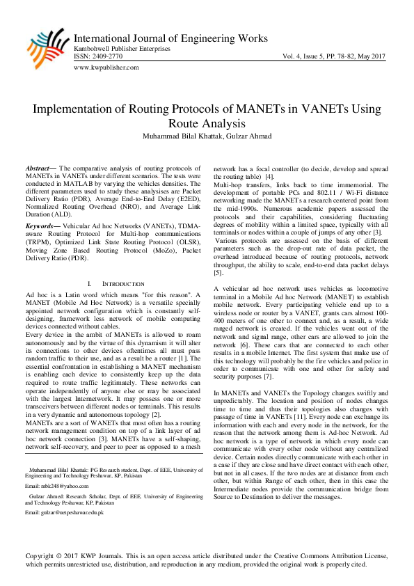 Pdf Implementation Of Routing Protocols Of Manets In Vanets Using
