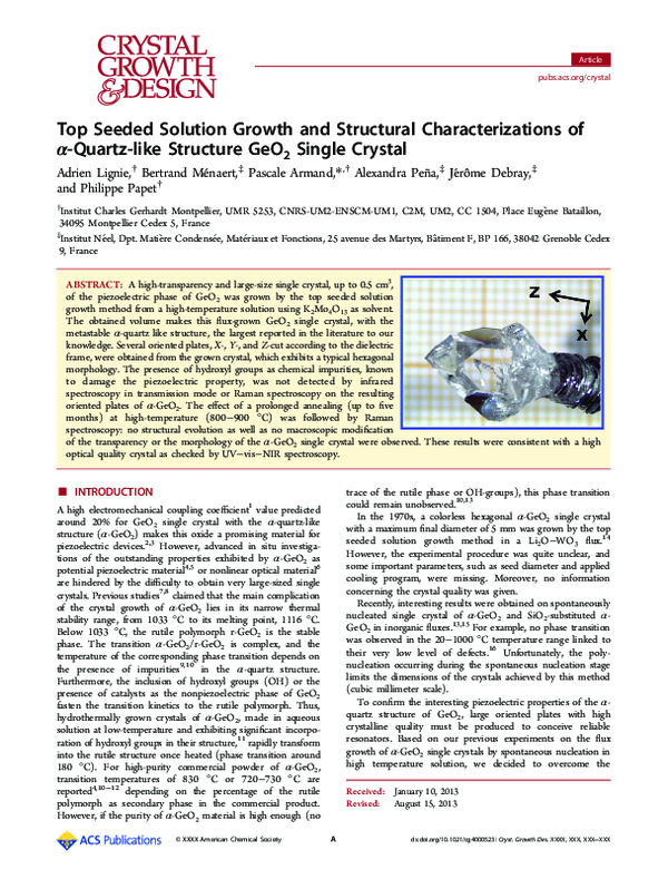 (PDF) Top Seeded Solution Growth and Structural Characterizations of α-Quartz-like Structure ...