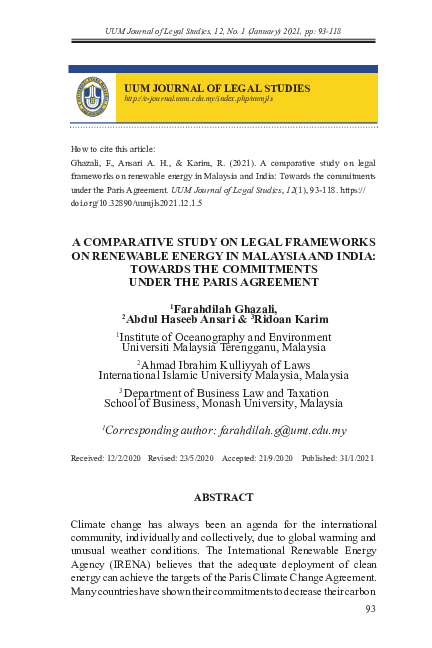 (PDF) A Comparative Study on Legal Frameworks on Renewable Energy in ...