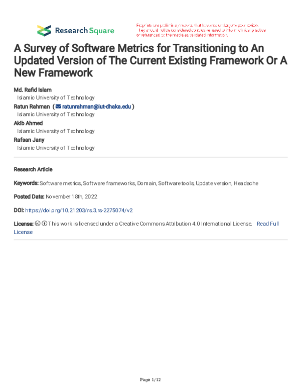(PDF) A Survey of Software Metrics for Transitioning to An Updated Version of The Current ...