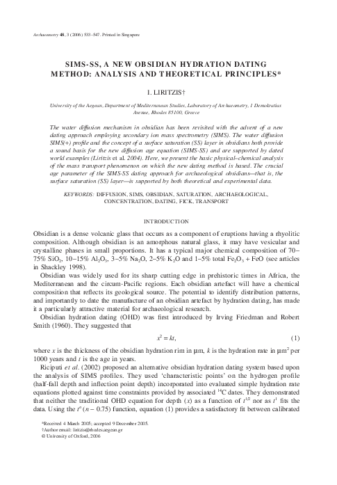 (PDF) Sims-SS, a New Obsidian Hydration Dating Method: Analysis and ...
