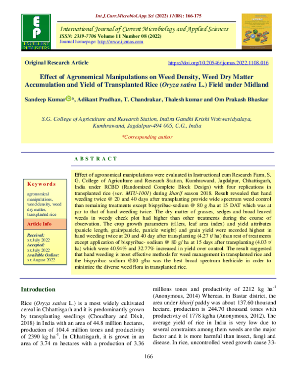 (PDF) Effect of Agronomical Manipulations on Weed Density, Weed Dry Matter Accumulation and ...