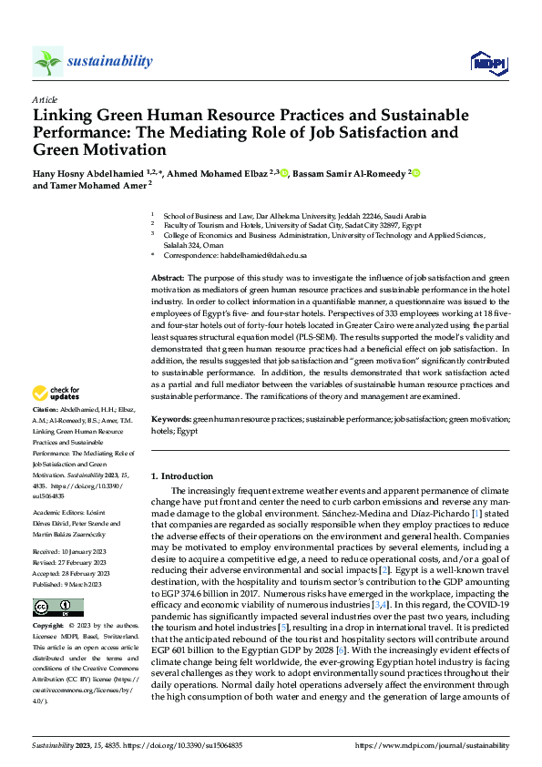 (PDF) Linking Green Human Resource Practices and Sustainable Performance: The Mediating Role of ...