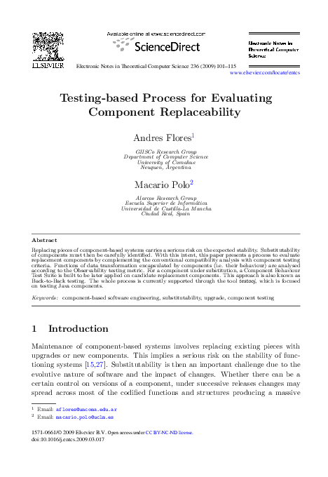 Pdf Testing Based Process For Evaluating Component Replaceability