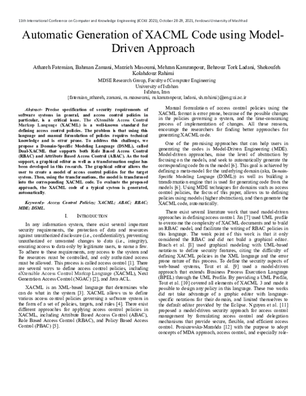 Pdf Automatic Generation Of Xacml Code Using Model Driven Approach