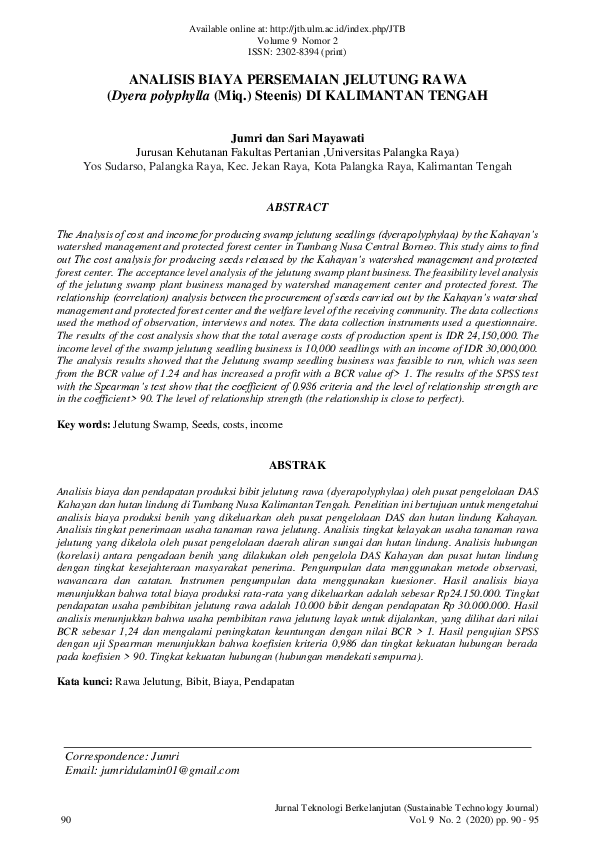 (PDF) ANALISIS BIAYA PERSEMAIAN JELUTUNG RAWA (Dyera polyphylla (Miq ...