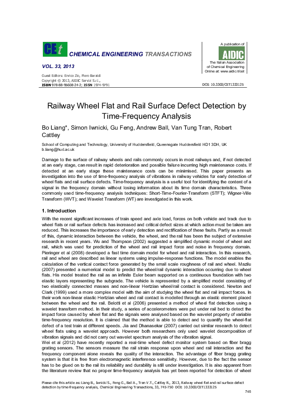 Pdf Railway Wheel Flat And Rail Surface Defect Detection By Time Frequency Analysis