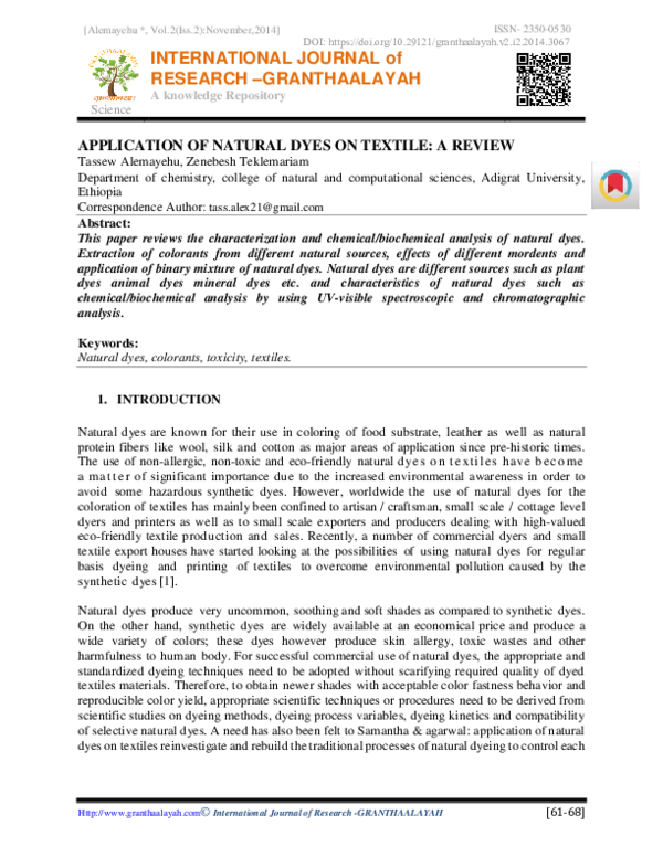 (PDF) Application Ofnaturaldyes on Textile: A Review