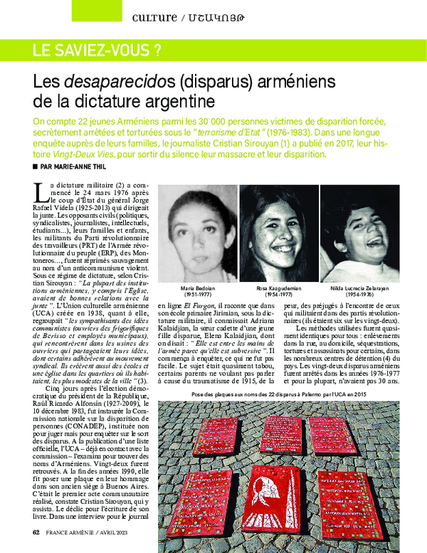 (PDF) Les "desaparecidos" (disparus) arméniens de la dictature argentine