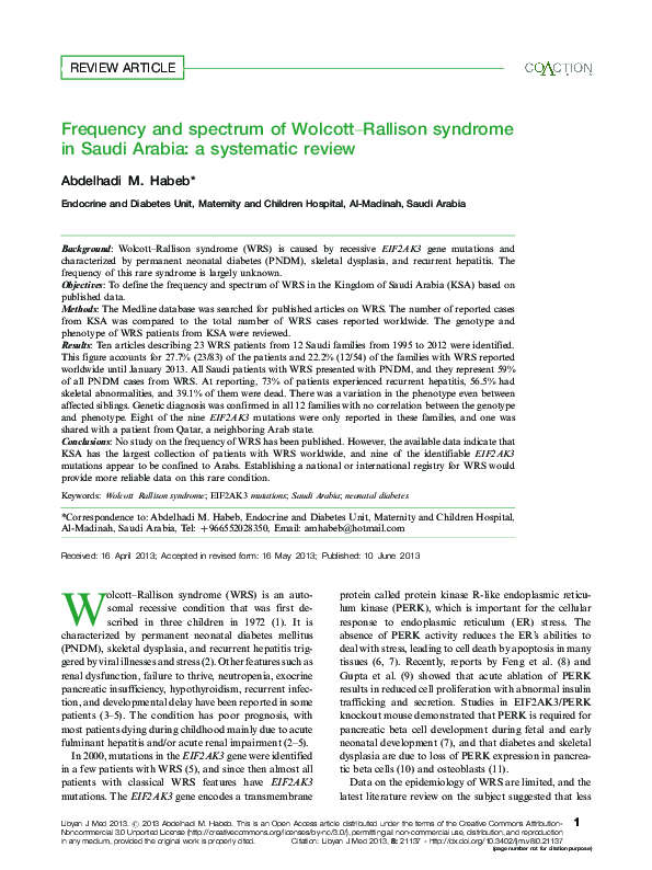(PDF) Frequency and spectrum of Wolcott–Rallison syndrome in Saudi ...