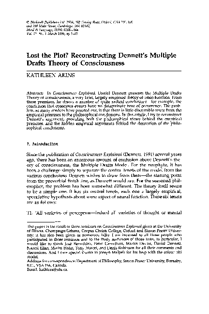 (PDF) Lost the Plot? Reconstructing Dennett's Multiple Drafts Theory of Consciousness