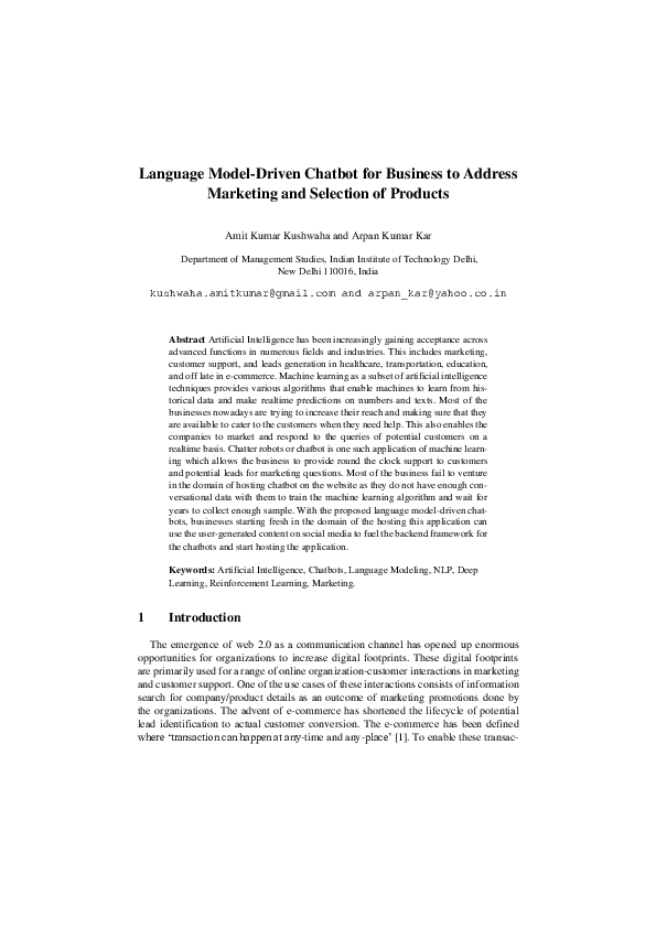 (PDF) Language Model-Driven Chatbot for Business to Address Marketing ...