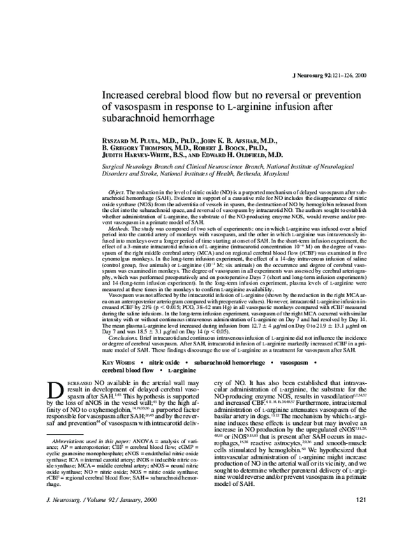 (PDF) Increased cerebral blood flow but no reversal or prevention of vasospasm in response to l ...