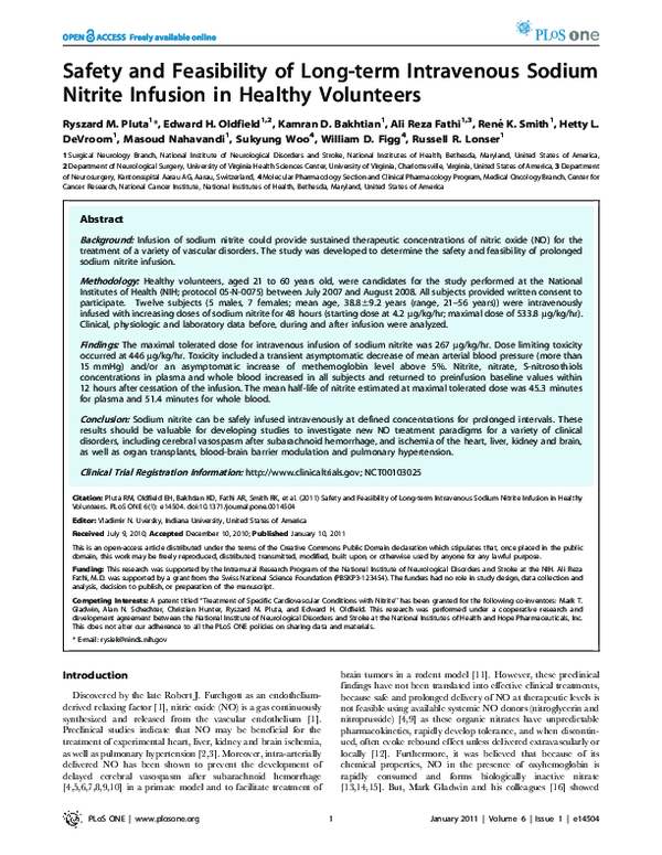 (PDF) Safety and Feasibility of Long-term Intravenous Sodium Nitrite ...