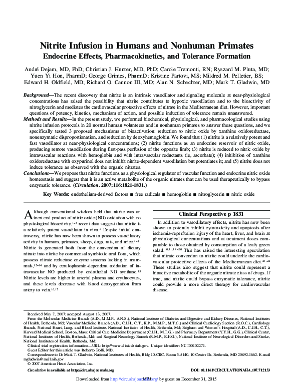 (PDF) Nitrite Infusion in Humans and Nonhuman Primates