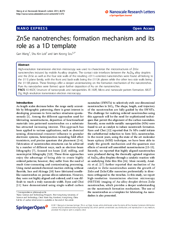 (PDF) ZnSe nanotrenches: formation mechanism and its role as a 1D template | kin lok - Academia.edu