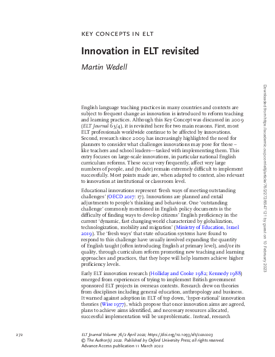 (PDF) Innovation in ELT revisited