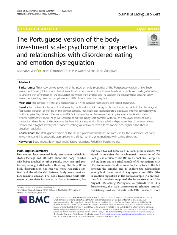 (PDF) The Portuguese version of the body investment scale: psychometric properties and ...