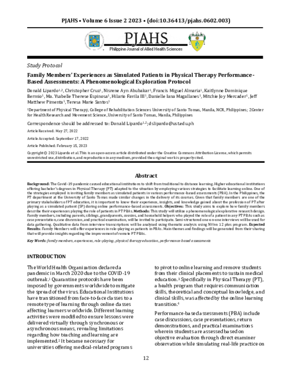 (PDF) Family Members’ Experiences as Simulated Patients in Physical ...