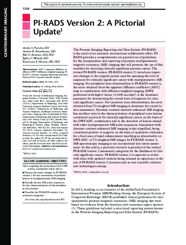 (PDF) PI-RADS Version 2: A Pictorial Update
