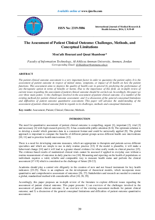 (PDF) The Assessment of Patient Clinical Outcome: Challenges, Methods ...