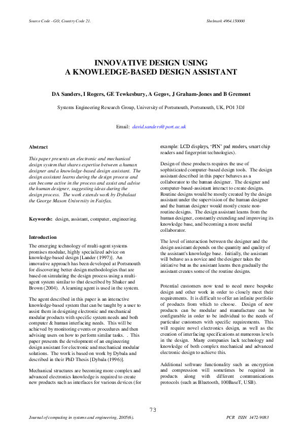 (PDF) Innovative Design Using a Knowledge-Based Design Assistant