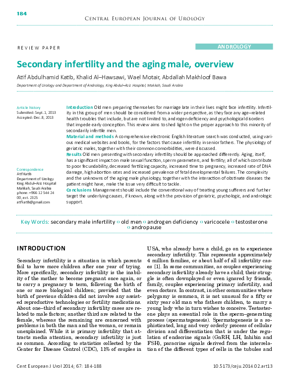 (PDF) Secondary infertility and the aging male, overview