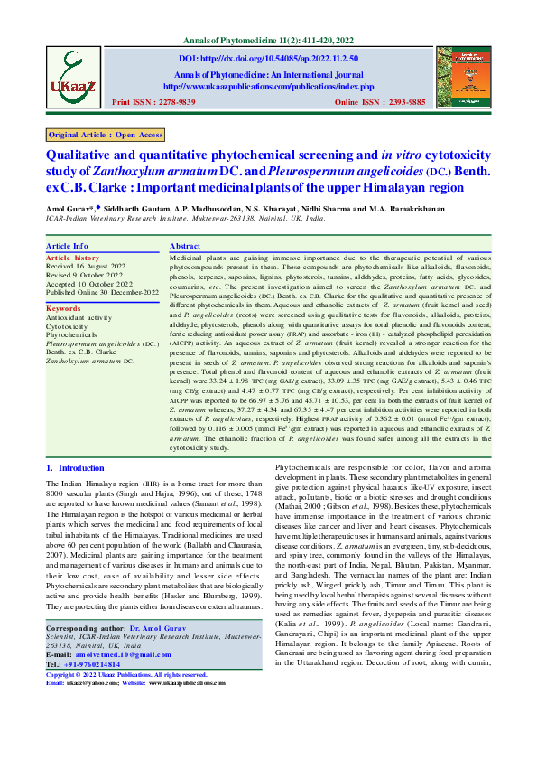 (PDF) Qualitative and quantitative phytochemical screening and in vitro cytotoxicity study of ...
